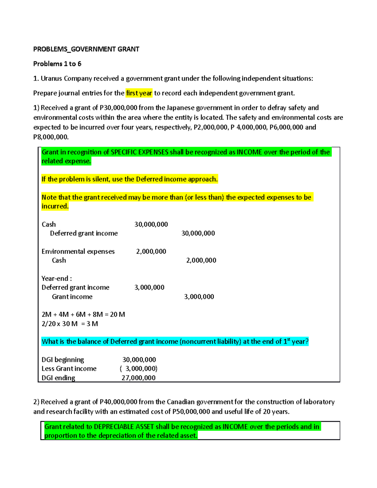 Problems 1 to 6 Government Grant - PROBLEMS_GOVERNMENT GRANT Problems 1 ...