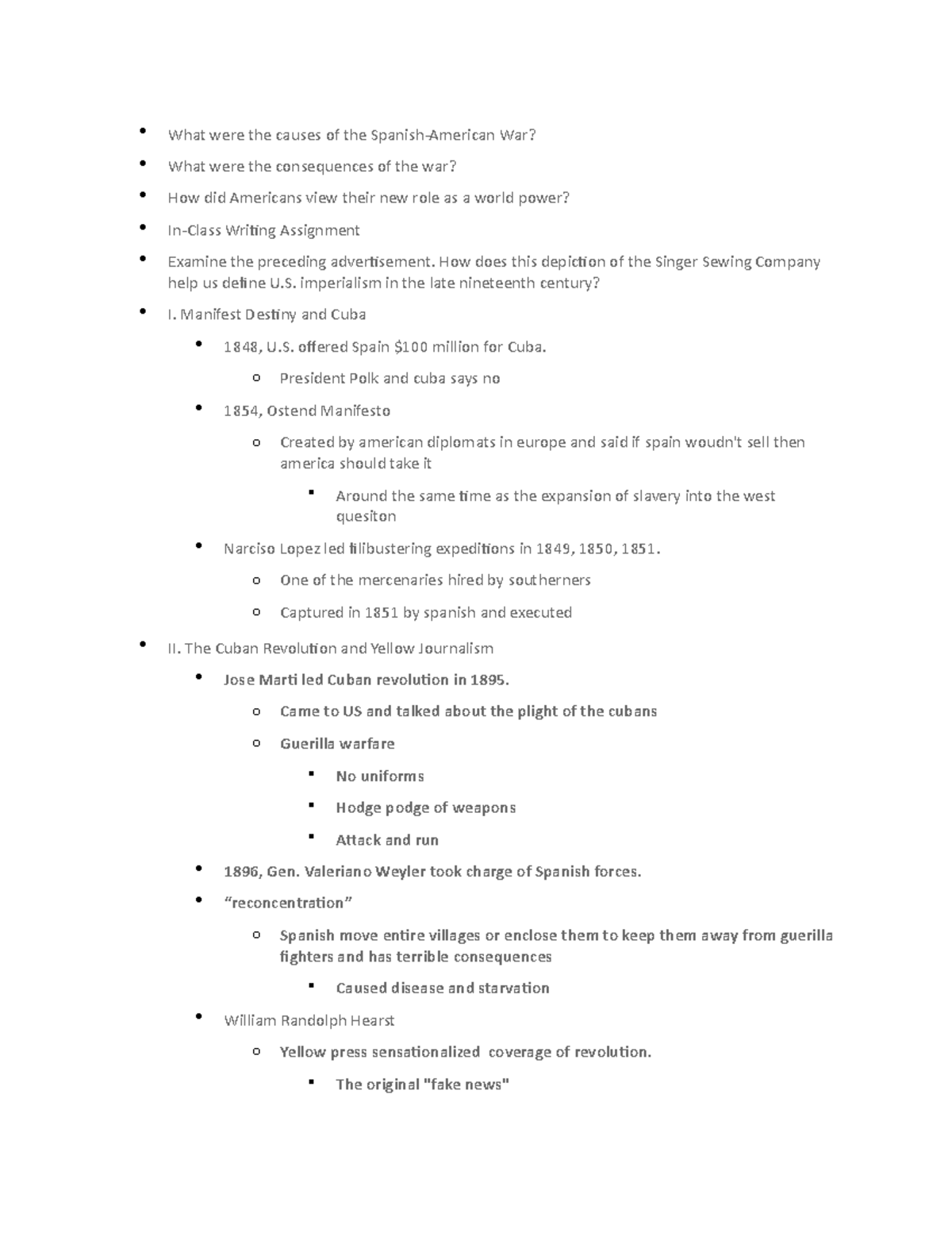 Hst 261 1 - Lecture notes The Spanish American War - What were the ...