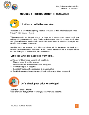 Module 3 – Research Problem & Research Question - First Semester / SY ...