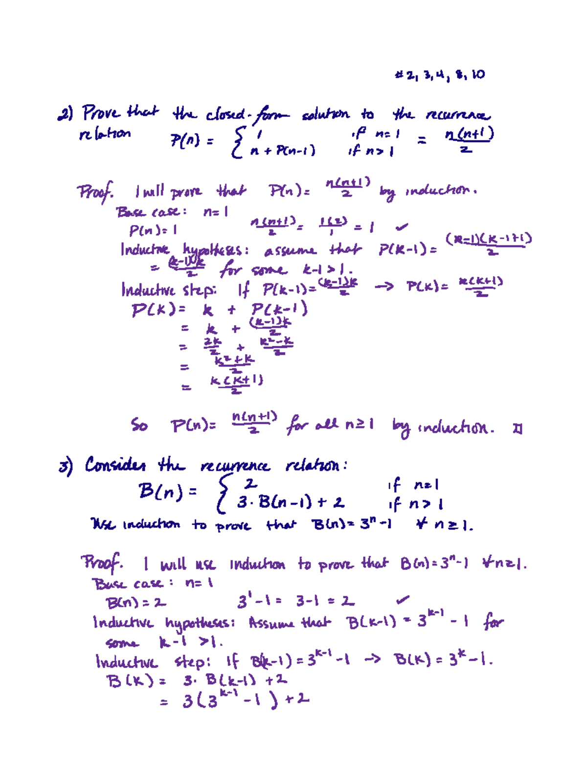 3.2 Closed Form Solutions and Induction Solutions - 2 3,4 8 10 2 Prove that the closed form ...