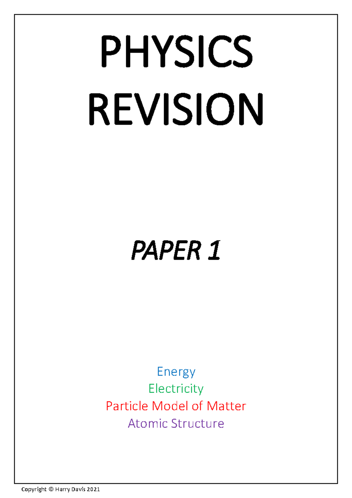 GCSE AQA Physics 8643 Paper 1 - PHYSICS REVISION PAPER 1 Energy ...