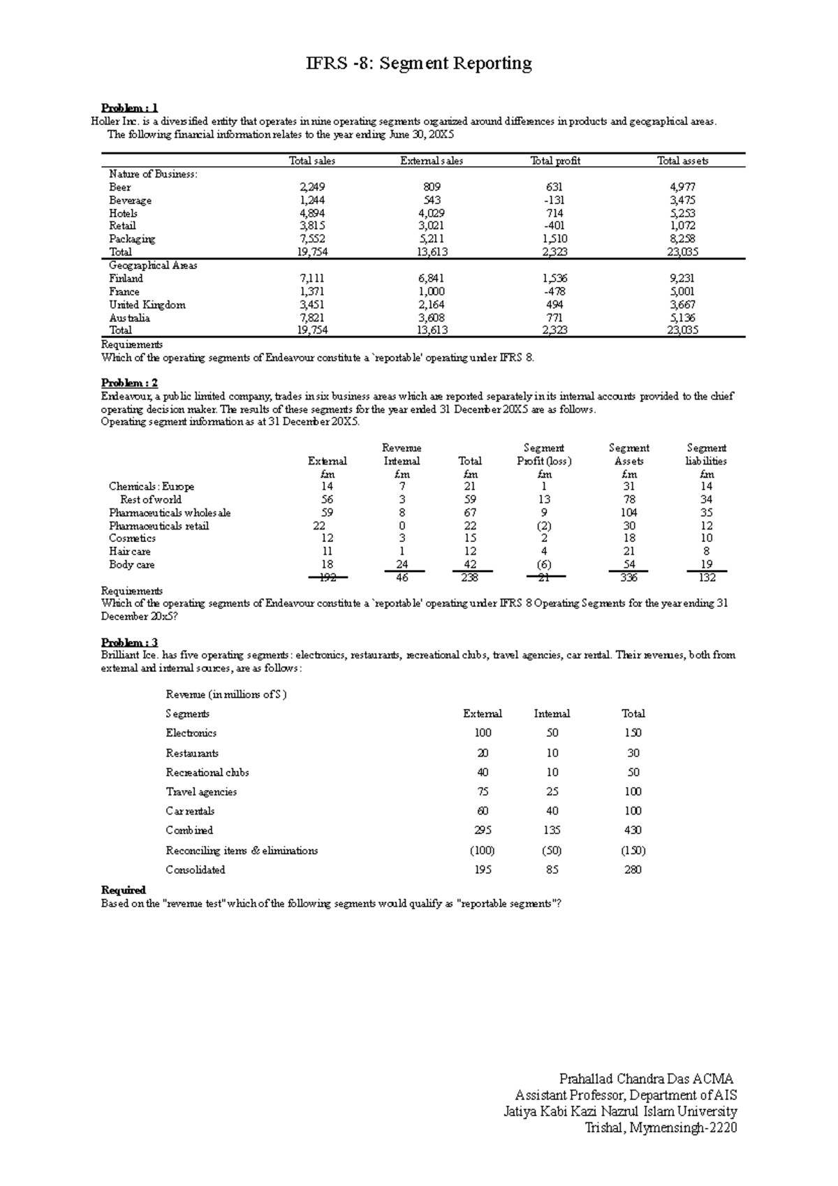 Segment Repoting - Lecture notes 553469+ - IFRS -8: Segment Reporting ...