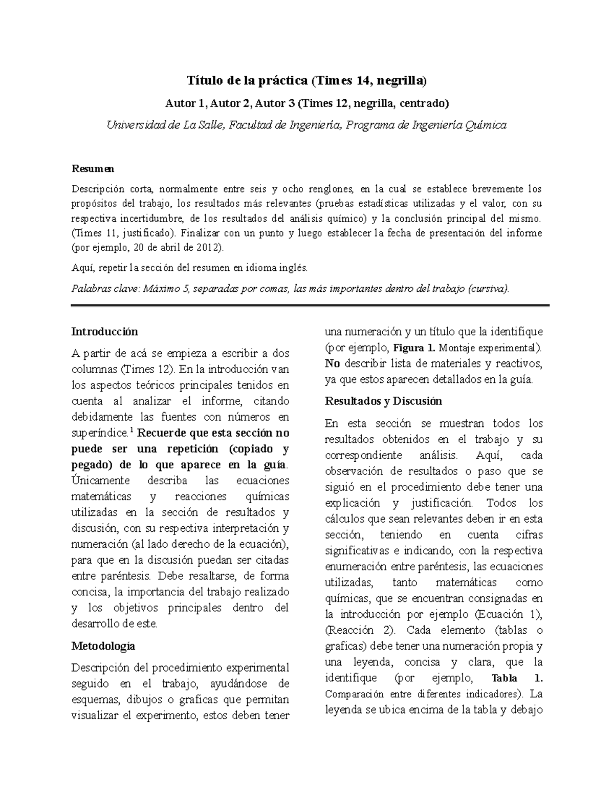 Formato Informes tipo artículo - Título de la práctica (Times 14 ...