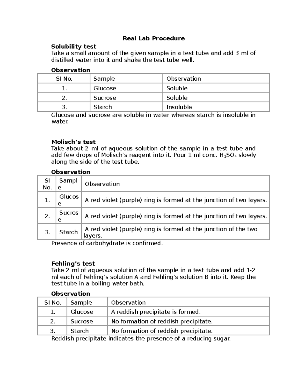 Real Lab Procedure - Real Lab Procedure Solubility test Take a small ...