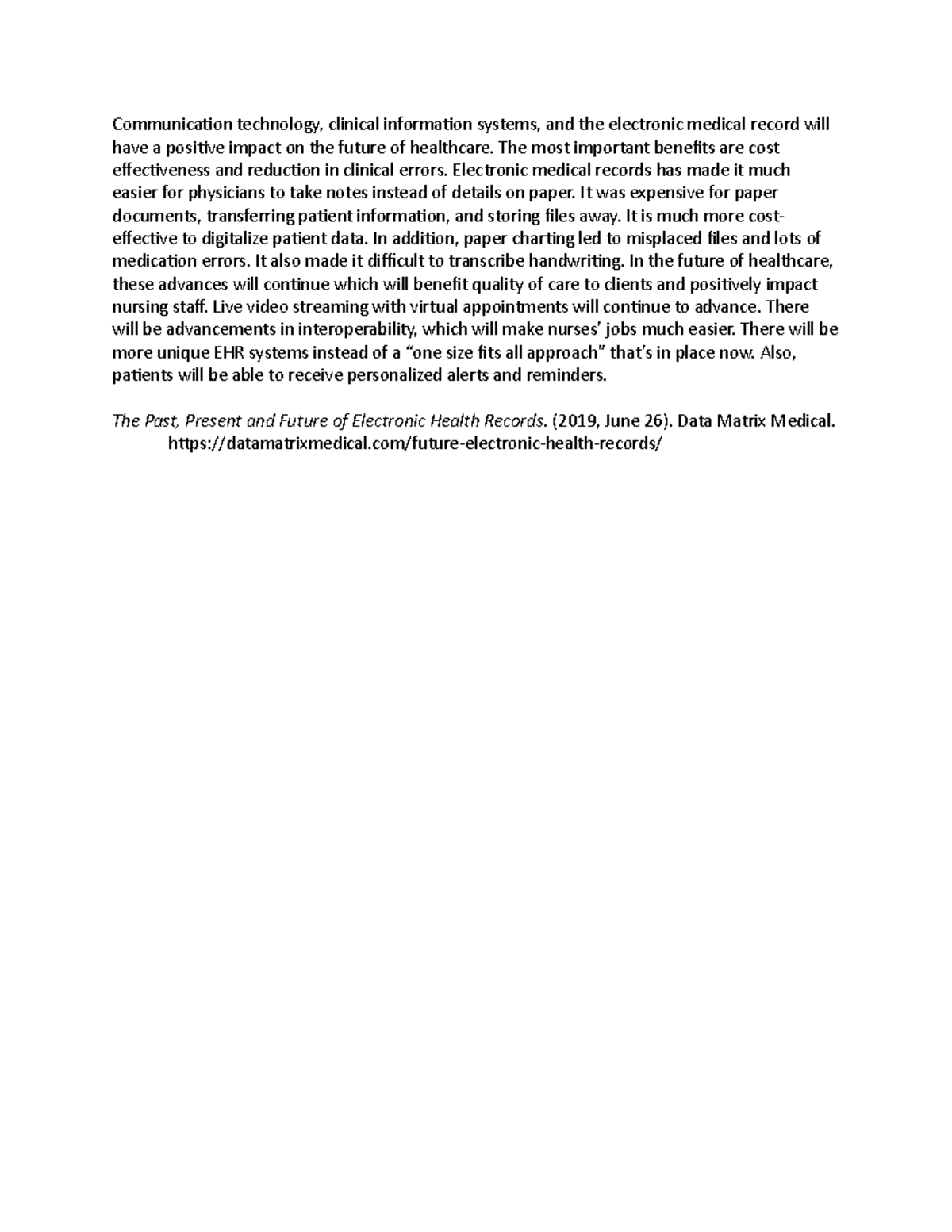 Module 9 Discussion - Communication technology, clinical information ...