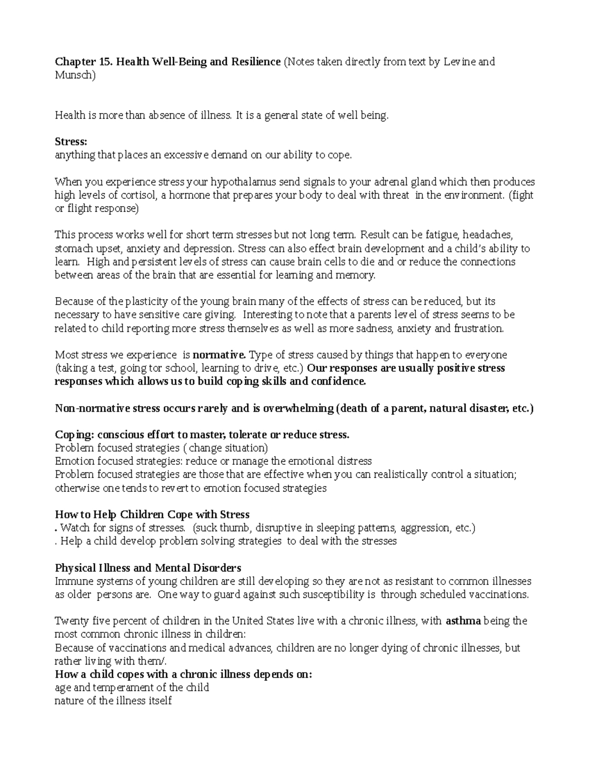 Chapter 15 health - Lecture notes Final lecture - Chapter 15. Health ...