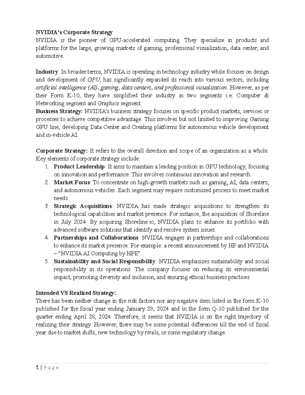 Nvidia - Corporate Strategy Assignment - NVIDIA's Corporate Strategy ...