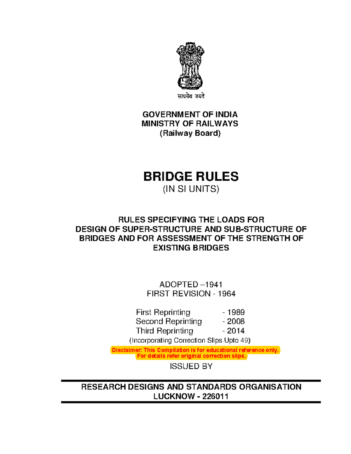 Bridge Rule - GOVERNMENT OF INDIA MINISTRY OF RAILWAYS (Railway Board ...