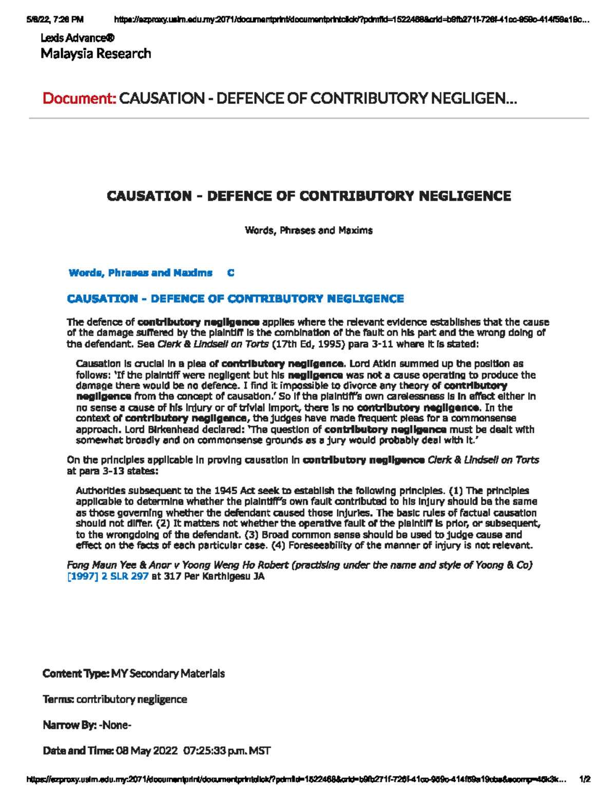Causastion- Defence OF Contributory Negligence - Constitutional Law II ...