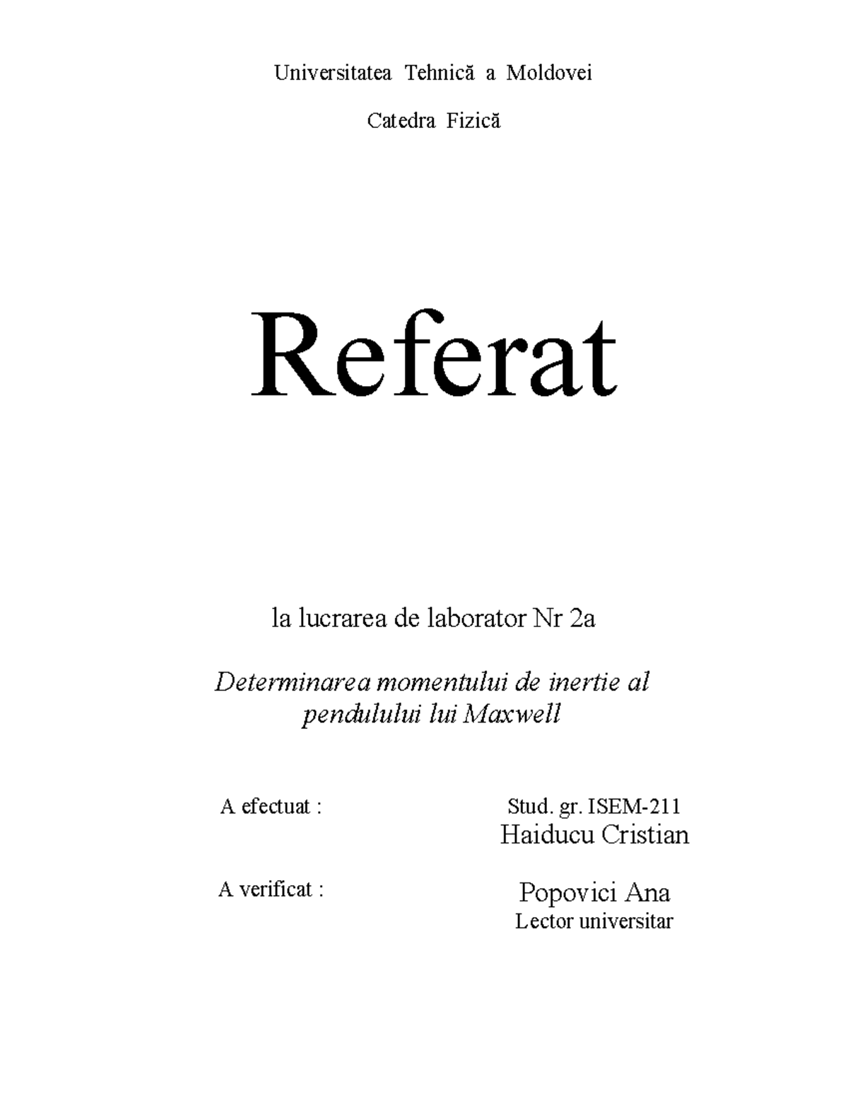 Referat fizica 2 - Stuff on physics - Universitatea Tehnică a Moldovei ...