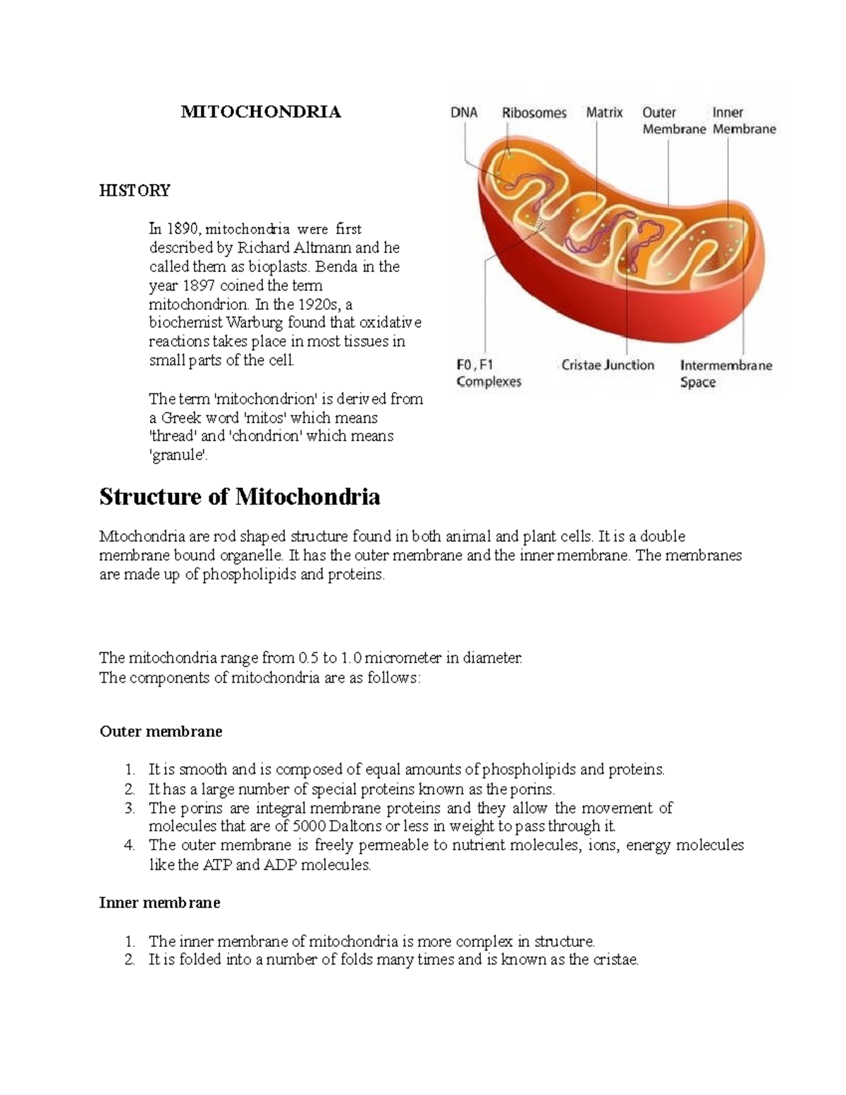 Mitochondria - Cell Biology - SGBAU - Studocu