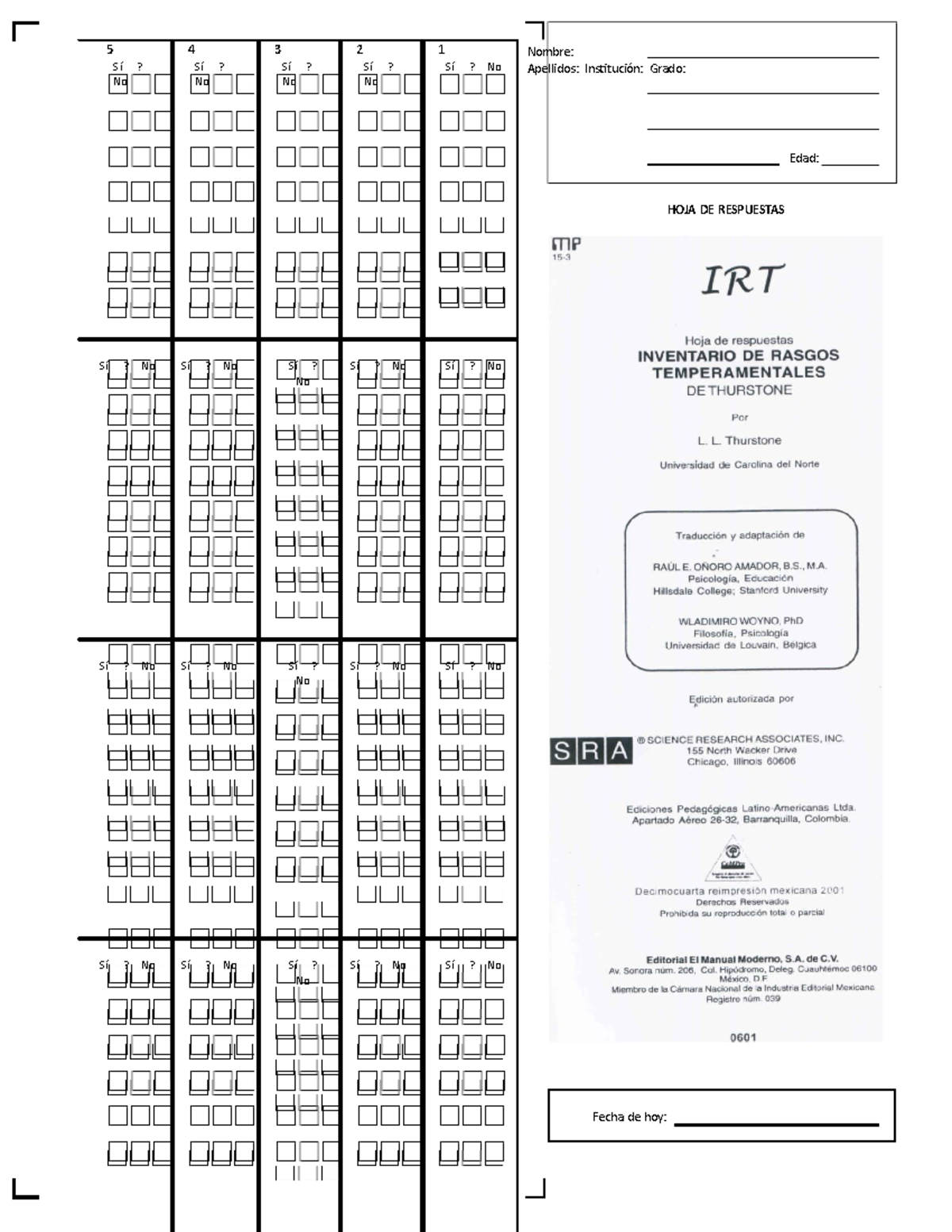 03 irt hoja de respuestas y plantillas - psicología - Edad: Nombre: Apellidos: Institución ...