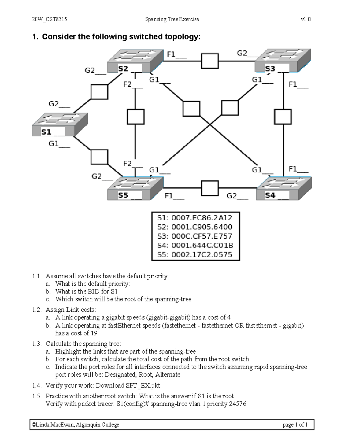 SPT EX - spanning tree prottocol practice - - Studocu