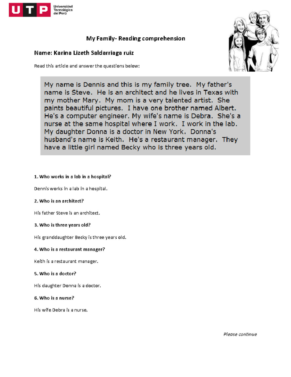 Family reading comprehension -unit 4- week 9 - My Family- Reading ...