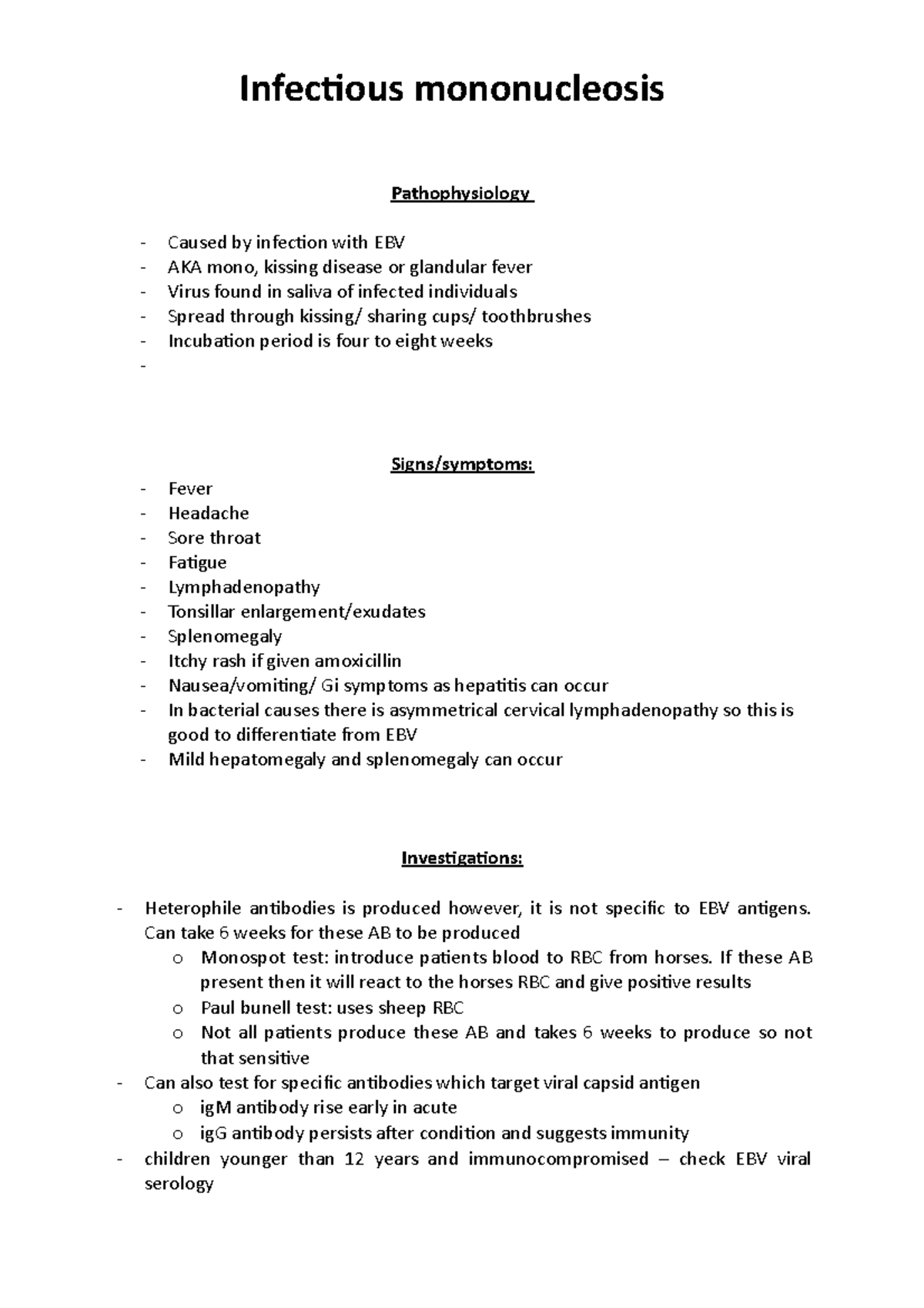 Infective mononucleosis - lecture notes - PHA7061-C - Bradford - Studocu