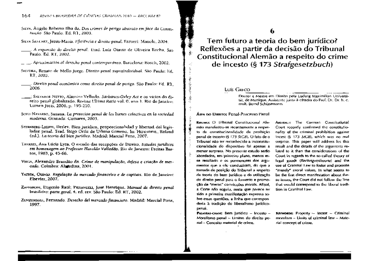 Bem jurídico - luís greco - I 1 6 4 RfVI5TA BRASILEIR DE CIÊNCIAS ...