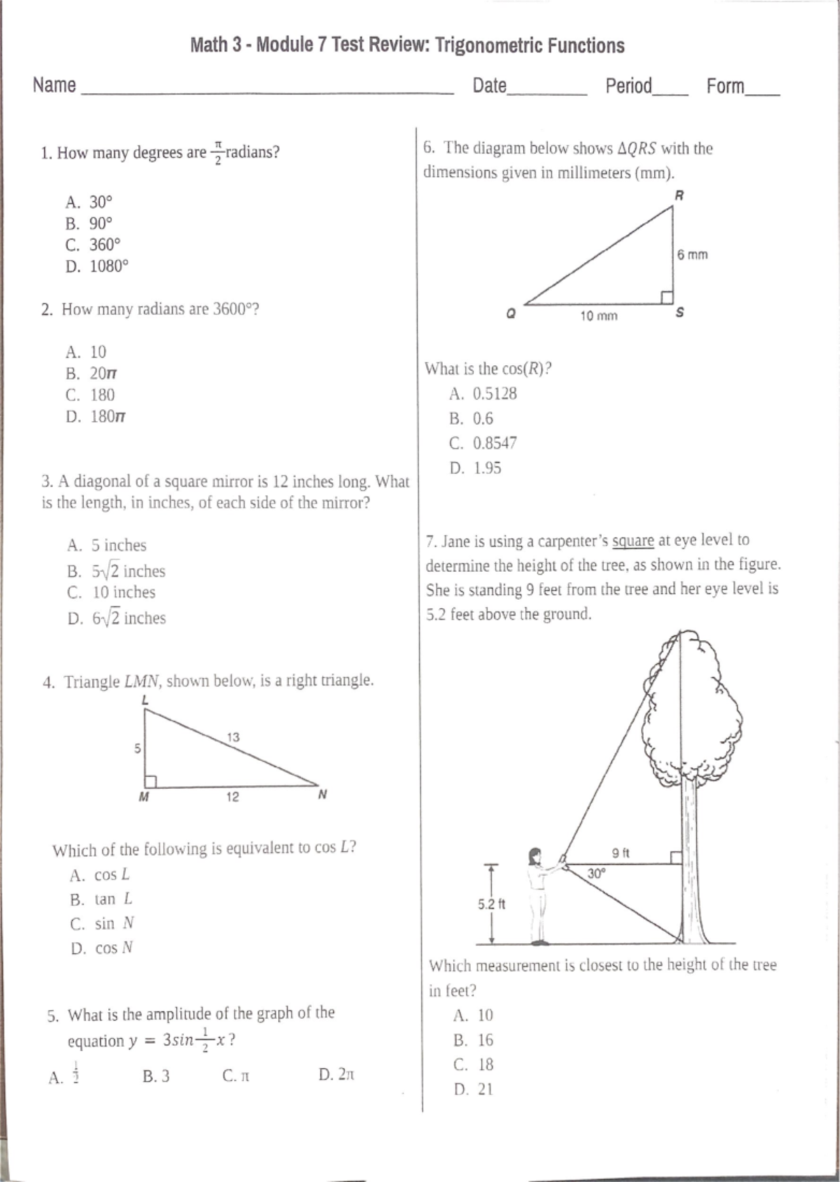 Module 7 Test Review - Test cheat sheet - Math 3 - Module 7 Test Review ...