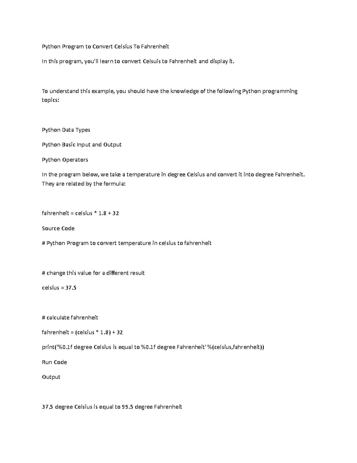 Python 9 - Assignment - Python Program to Convert Celsius To ...