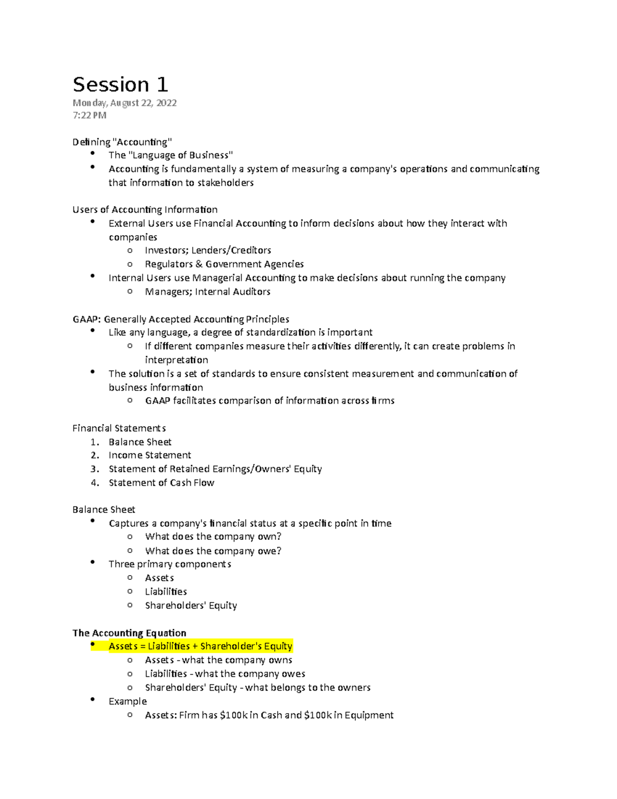 Session 1 BUAD - Notes - Session 1 Monday, August 22, 2022 7:22 PM ...
