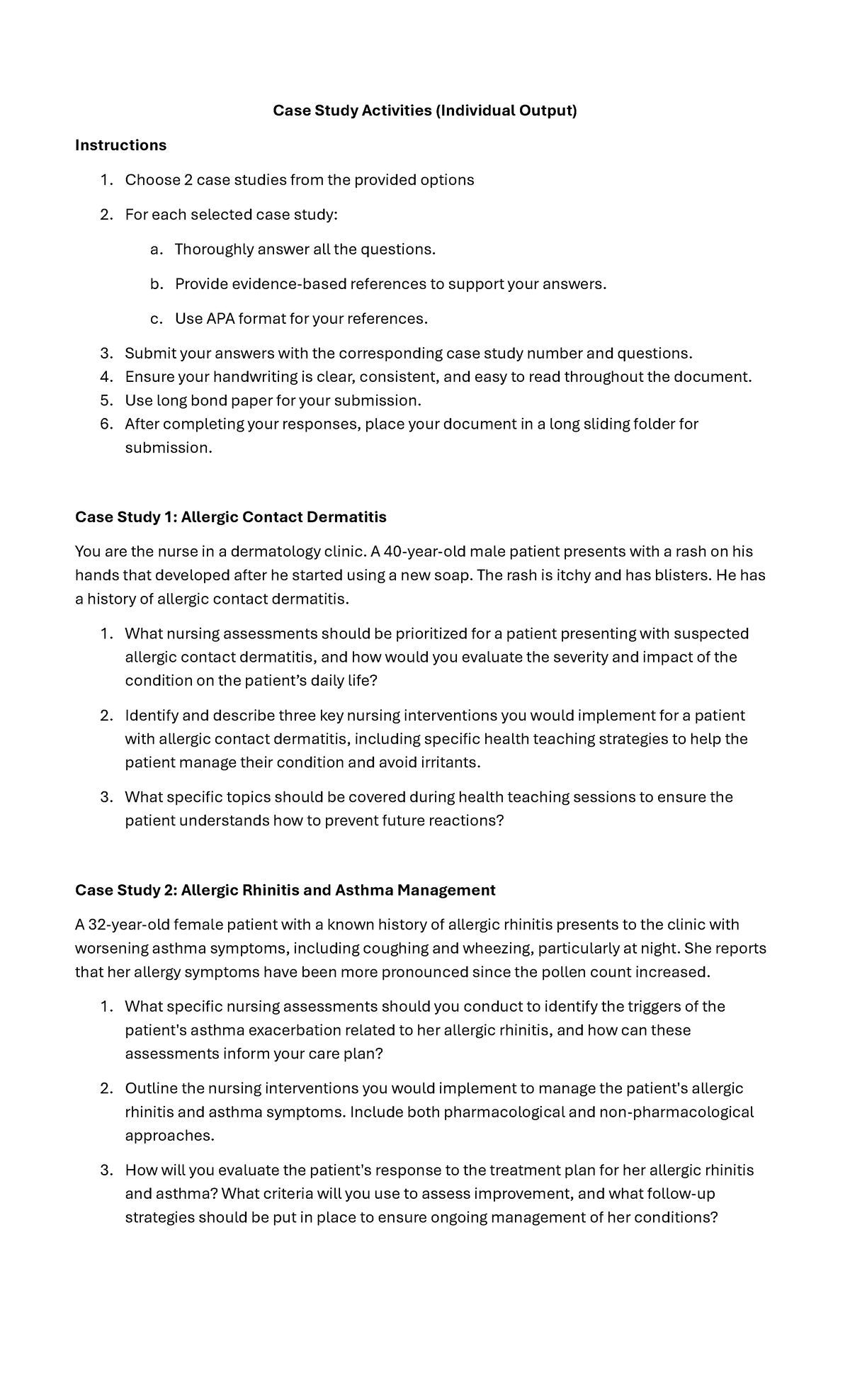 Case Scenarios and Reporting L3C - Case Study Activities (Individual ...