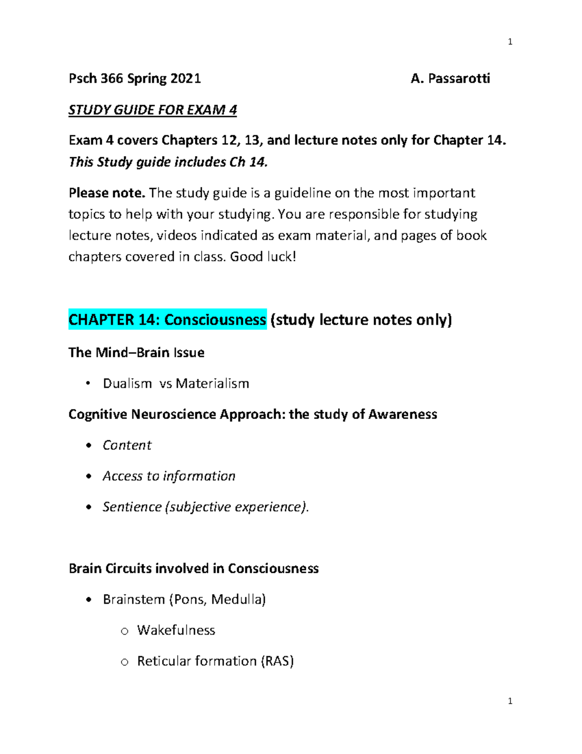 Psch 366 Study Guide Chapter 14 - Psch 366 Spring 2021 A. Passarotti ...