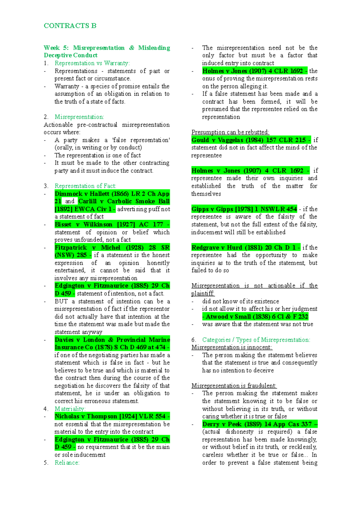 Week 5 CB - Lecture notes 5 - Week 5: Misrepresentation & Misleading ...