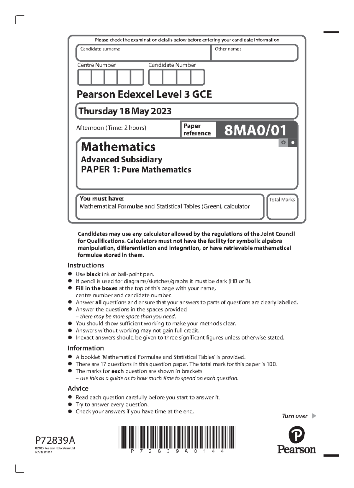 8ma0 01 que 20230519 - dsssss - P72839A0144 Turn over P72839A ©2023 ...
