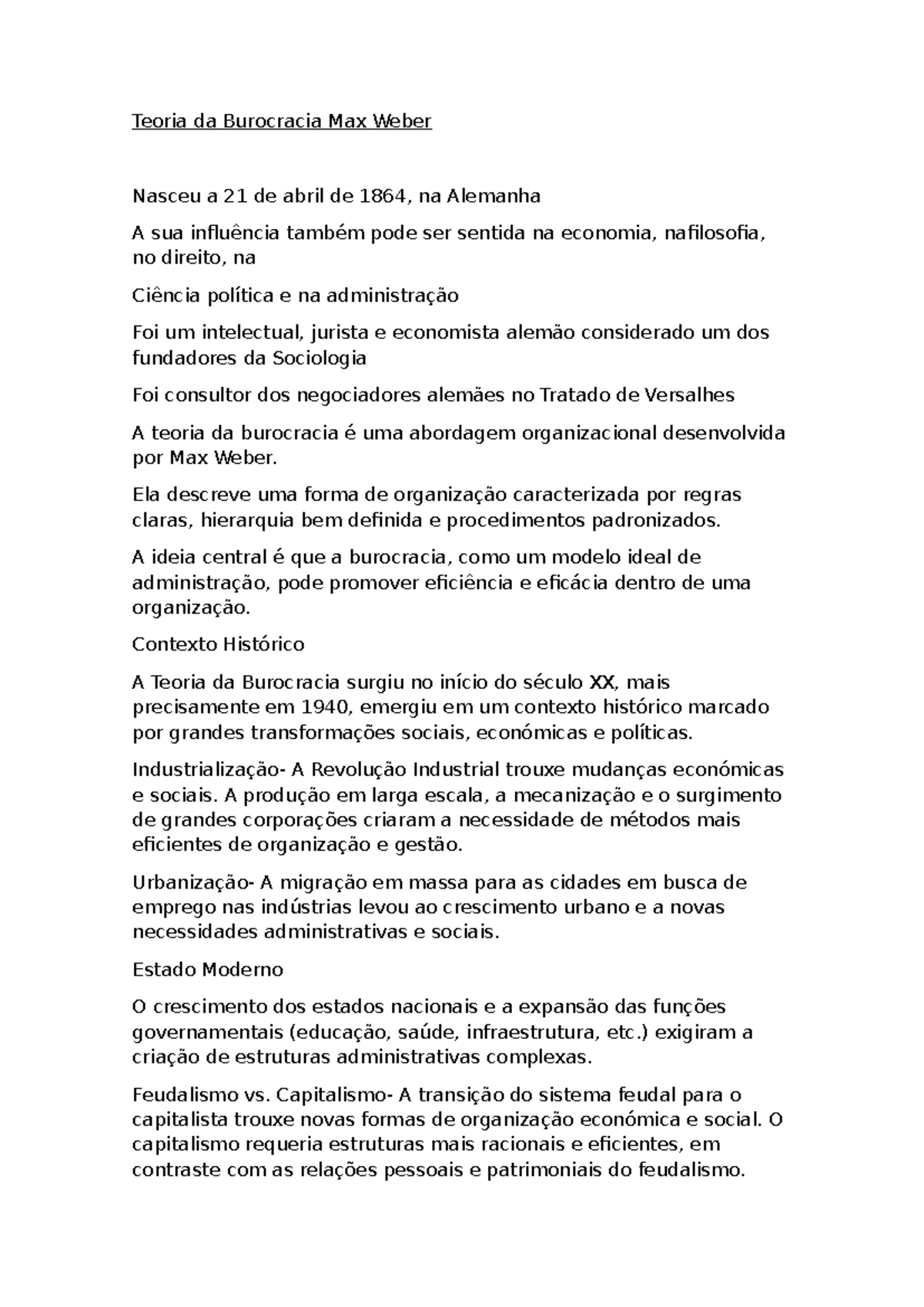 Teoria da Burocracia Max Weber - Teoria da Burocracia Max Weber Nasceu a 21 de abril de 1864, na ...