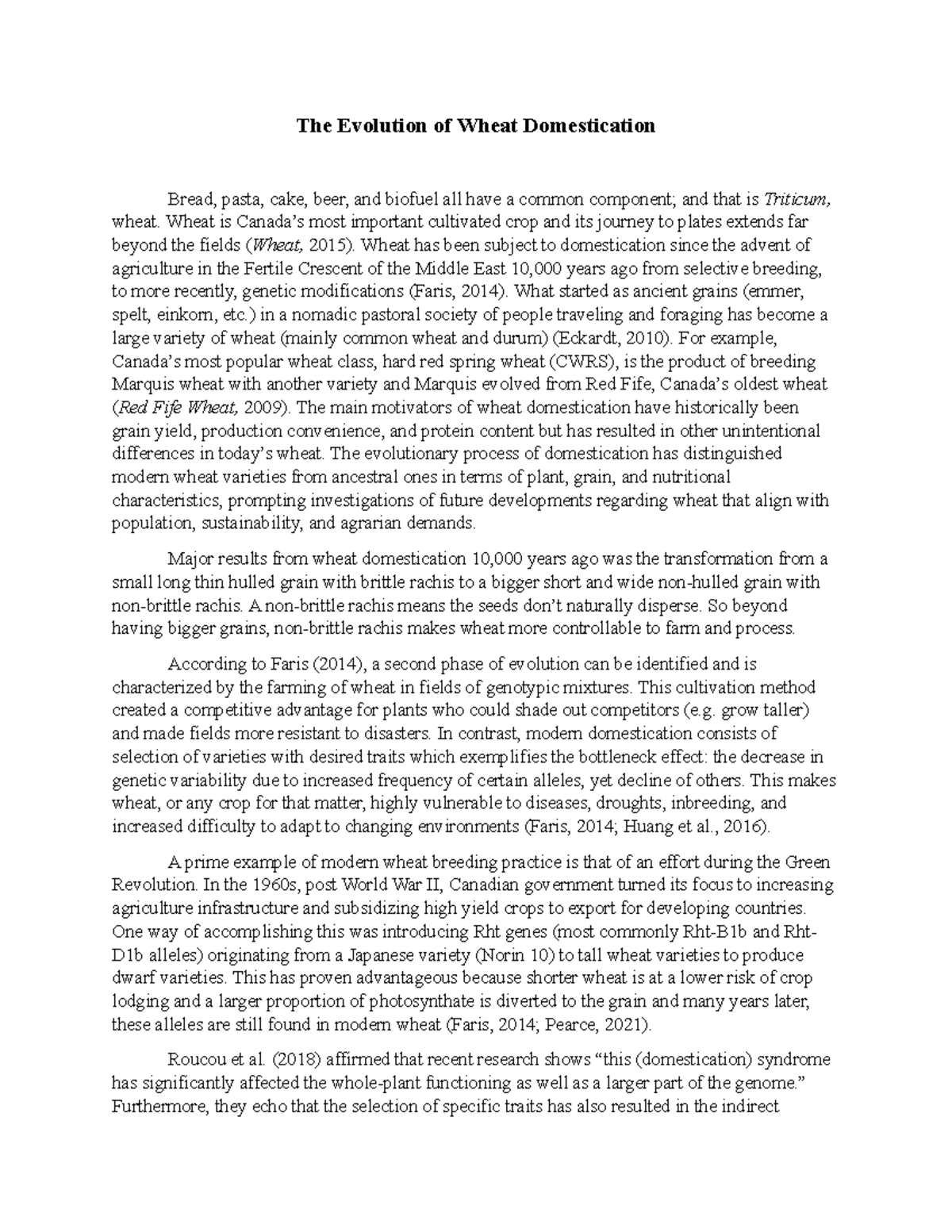 Evolution Paper draft - The Evolution of Wheat Domestication Bread ...