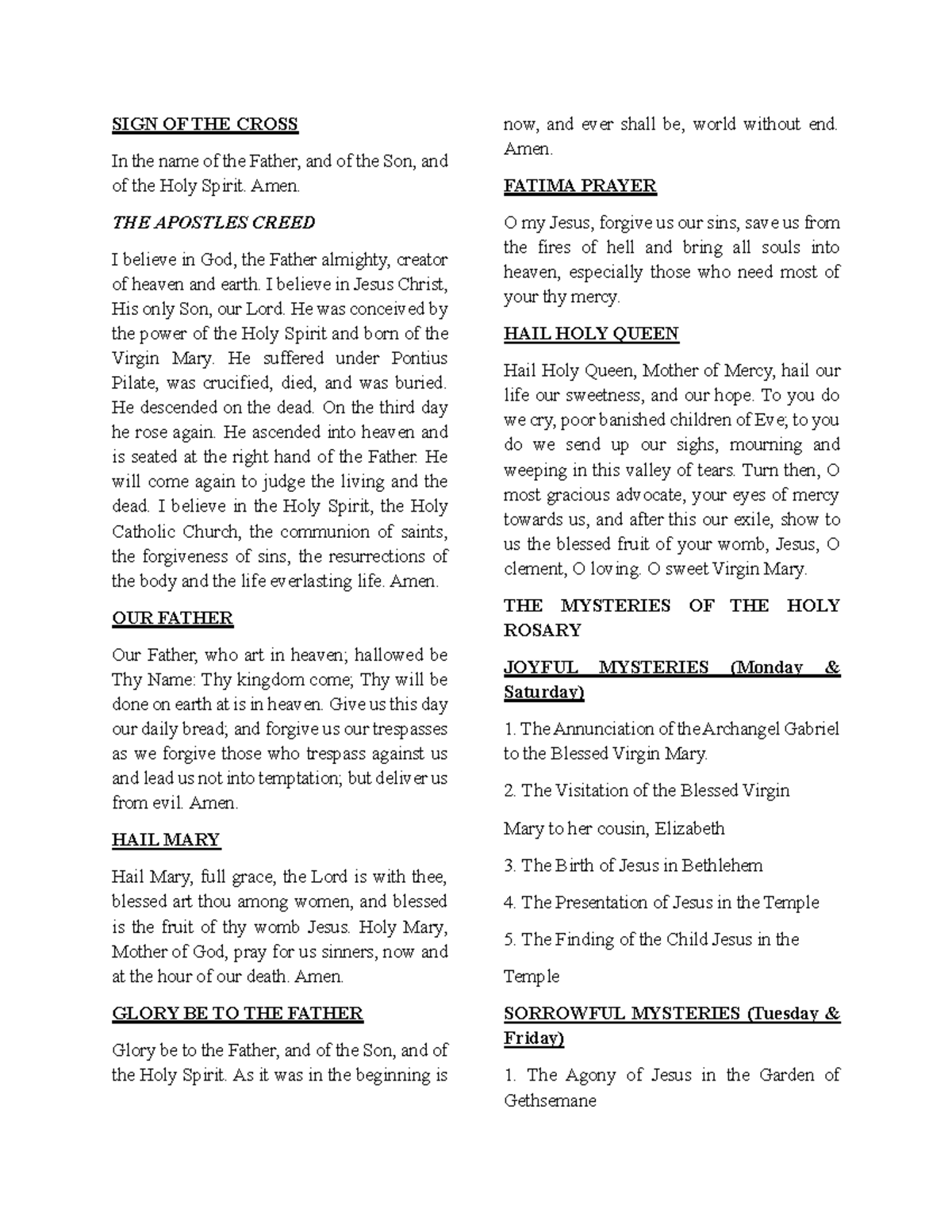 Rosary-guide - N/A - SIGN OF THE CROSS In the name of the Father, and ...