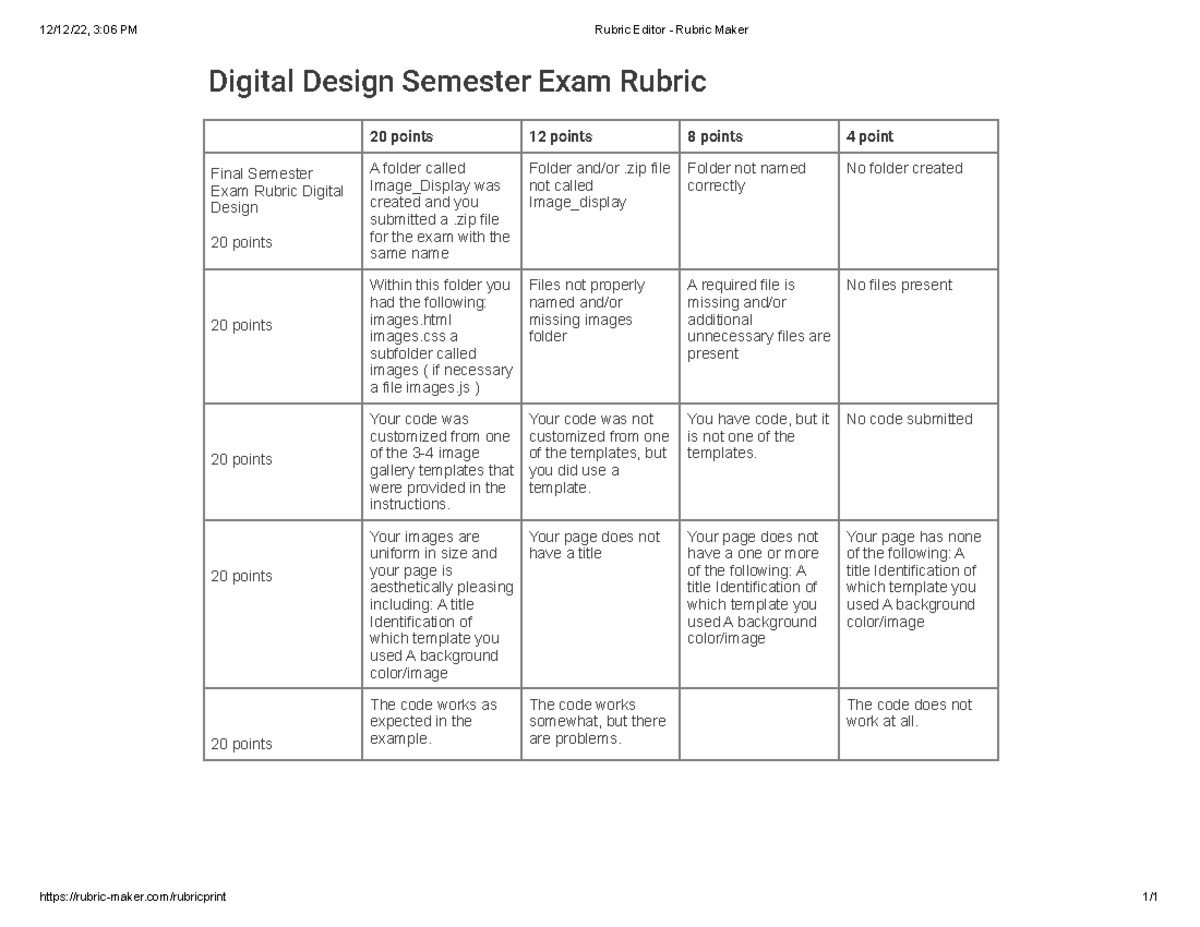 Graeham Frizzell - Digital Design Semester Exam Rubric - 12/12/22, 3:06 ...