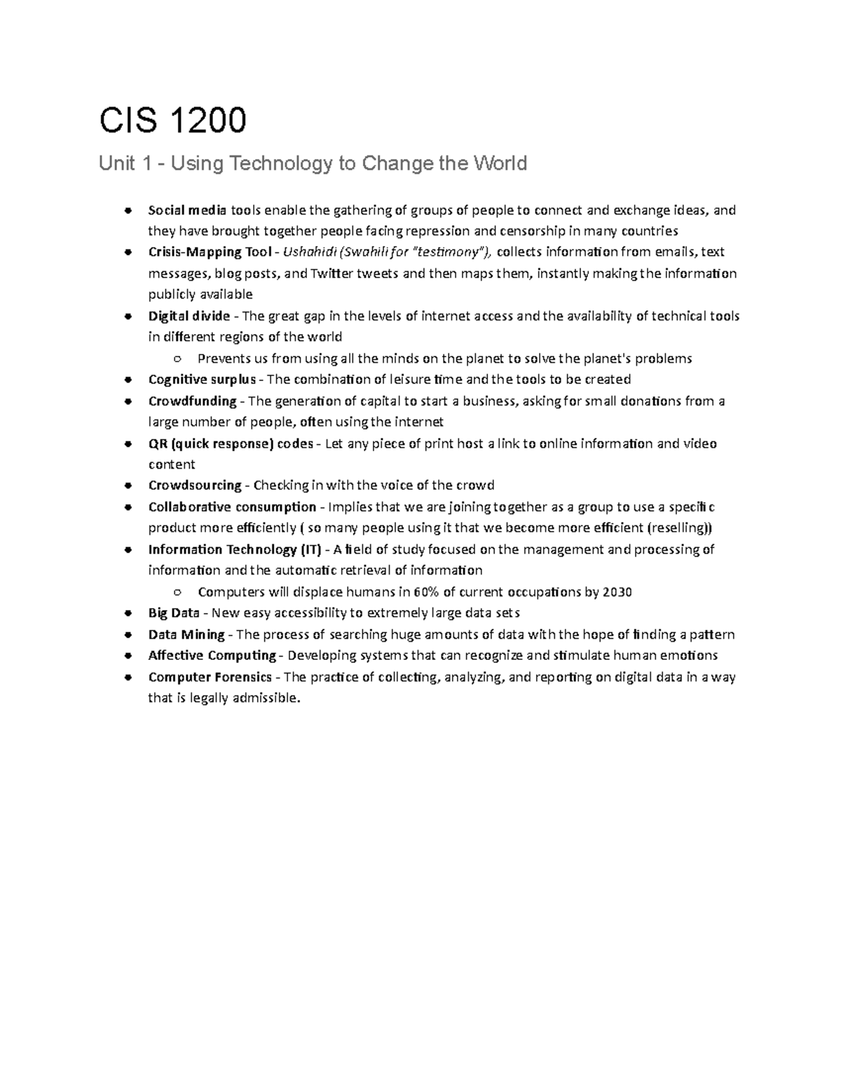 CIS 1200 Chapter 1 Final Exam Cheat Sheet - CIS 1200 Unit 1 - Using ...