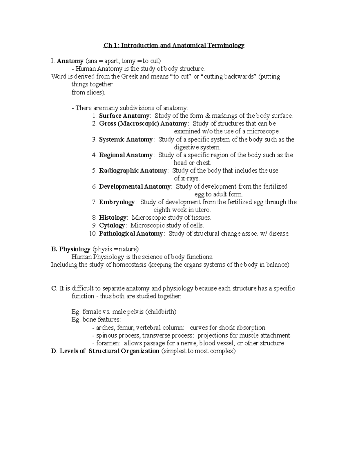 Ch 1 An Introduction To The Human Body Notes Ch 1 Introduction And Ch 1 An Introduction To The Human Body Notes Ch 1 Introduction And