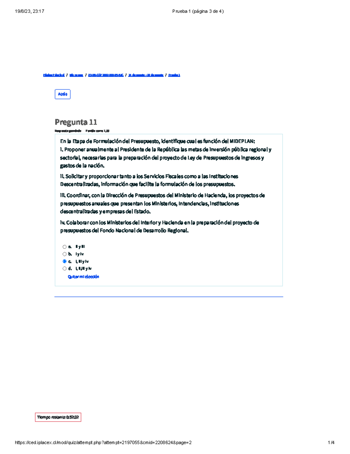 Prueba 1 (página 1 de 4) Control gestion Publica KLA (3) Agosto - Página Principal / Mis cursos ...