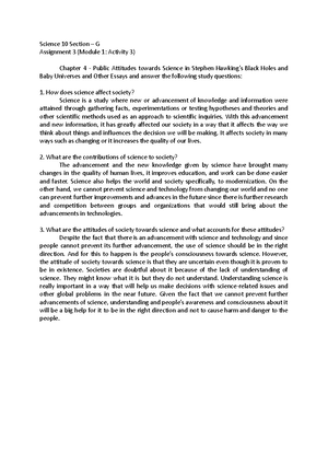 Science 10 - Module 3 Activity 1 - Science 10 – G Assignment 1: Module ...