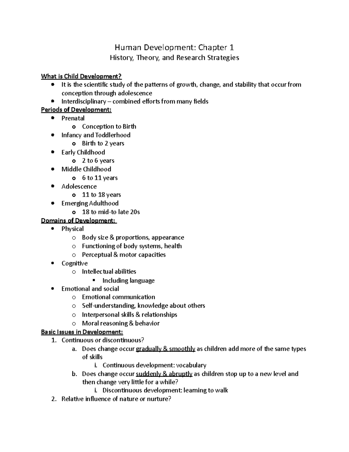 Human Development: Chapter 1 History Theory and Research Strategies ...