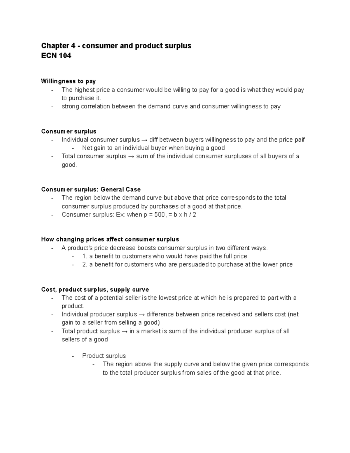 Chapter 4 - Consumer and Product Surplus - Chapter 4 - consumer and product surplus ECN 104 ...