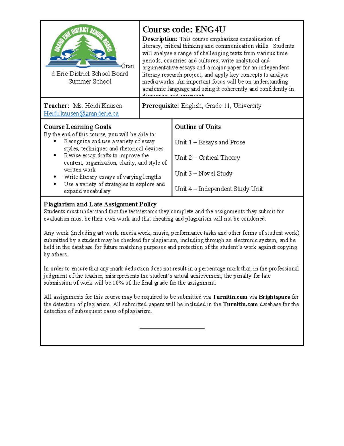 4U Course Outline ss 2023 - Gran d Erie District School Board Summer ...