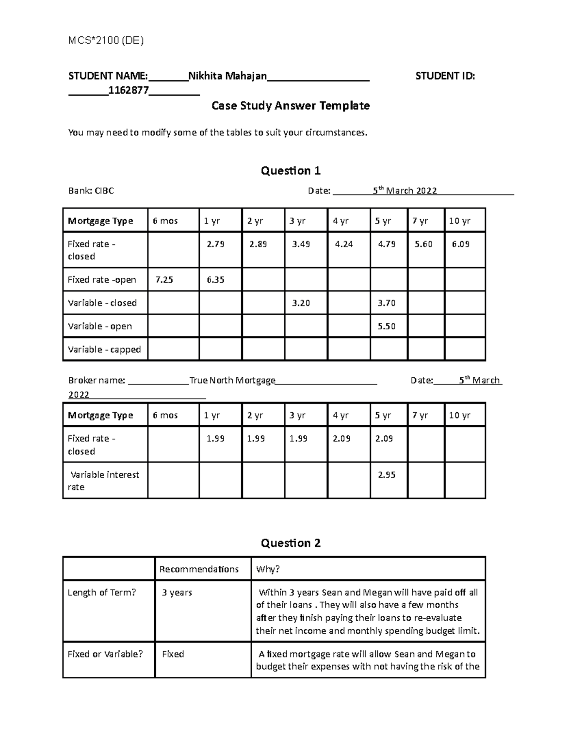 Case Study Answer Template MCS2100DE F2020 - STUDENT NAME:Nikhita ...