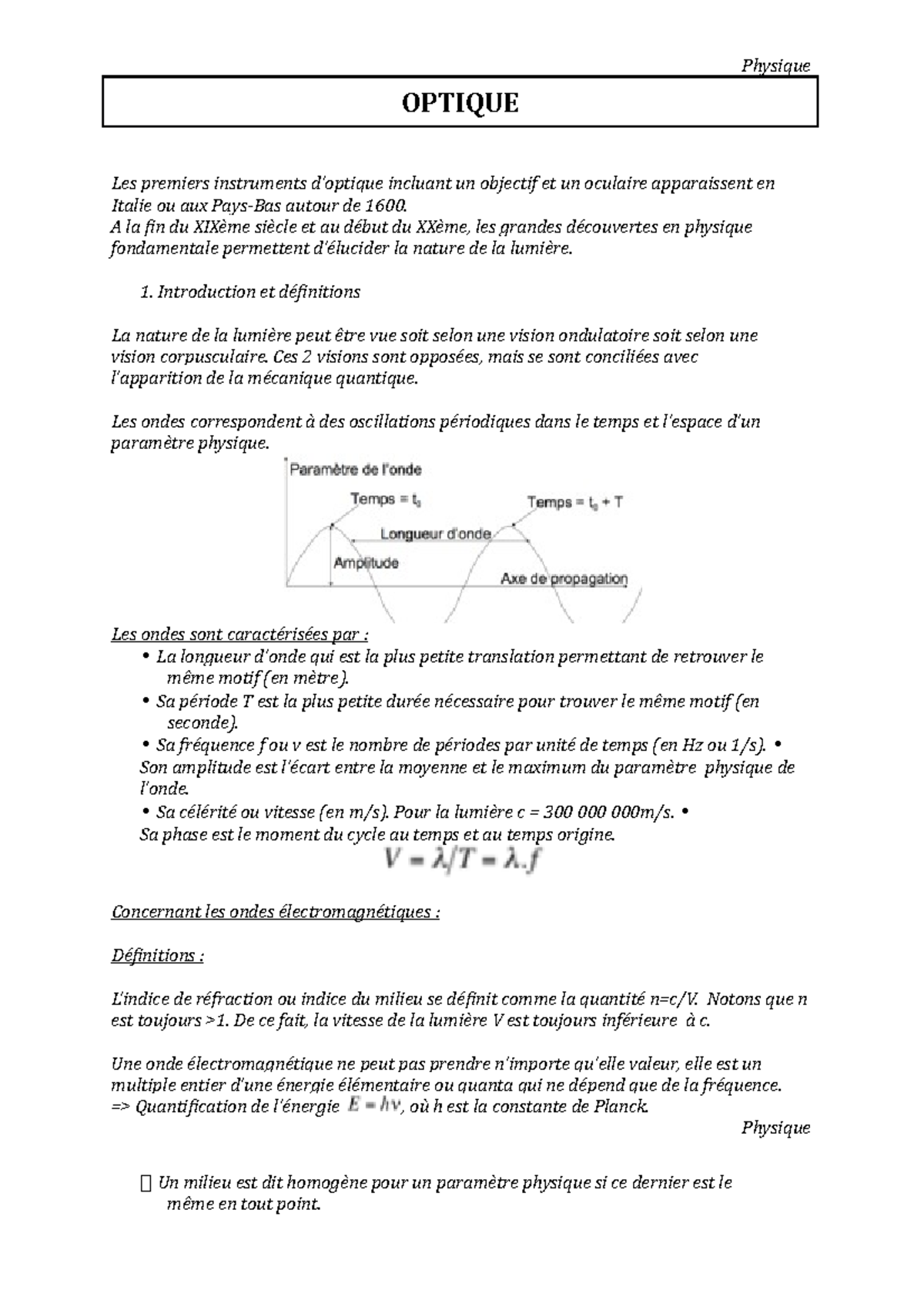 Cours Physique Optique - Physique OPTIQUE Les premiers instruments d ...