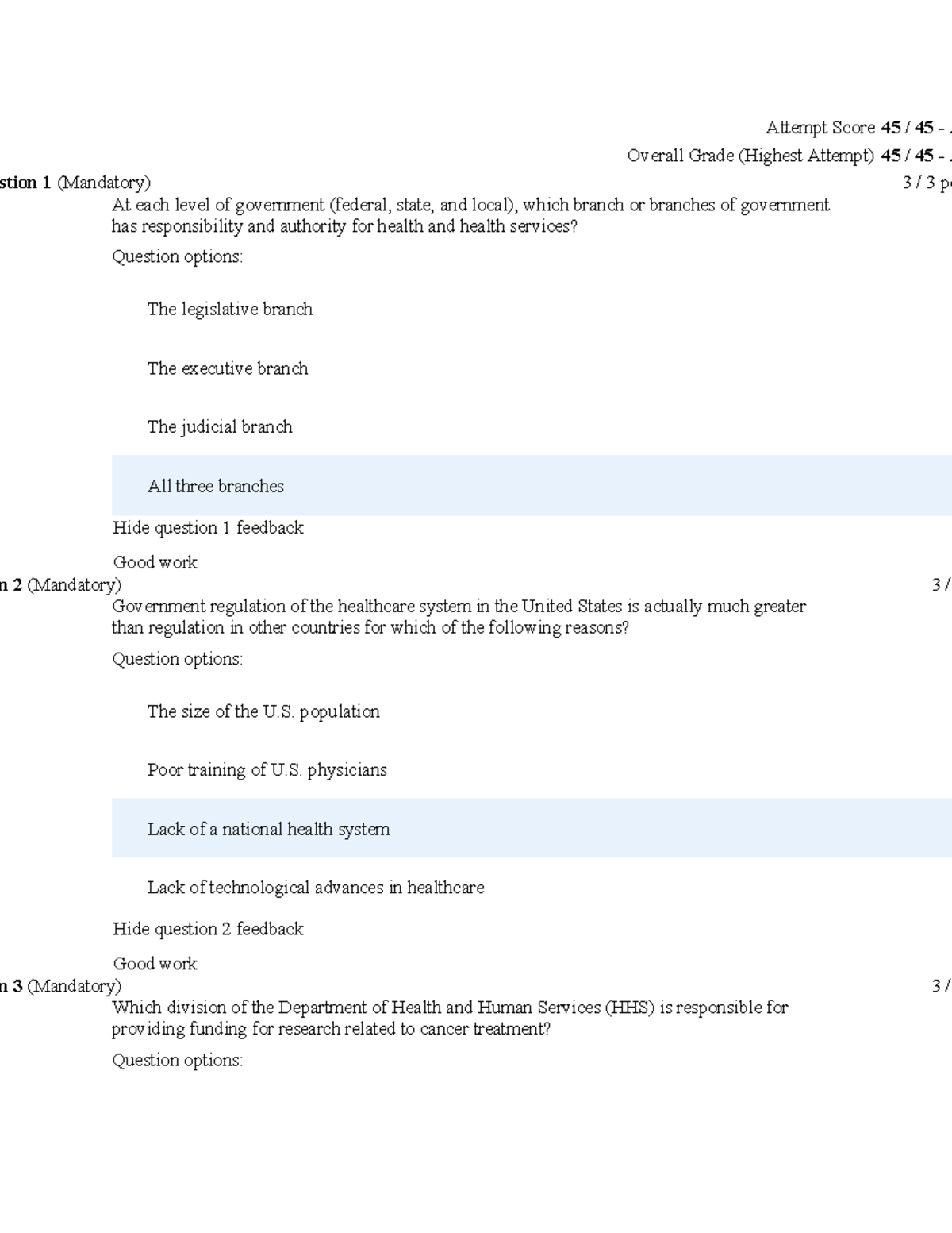 6-2 Chapter 5 Quiz - Attempt Score 45 / 45 - A Overall Grade (Highest ...