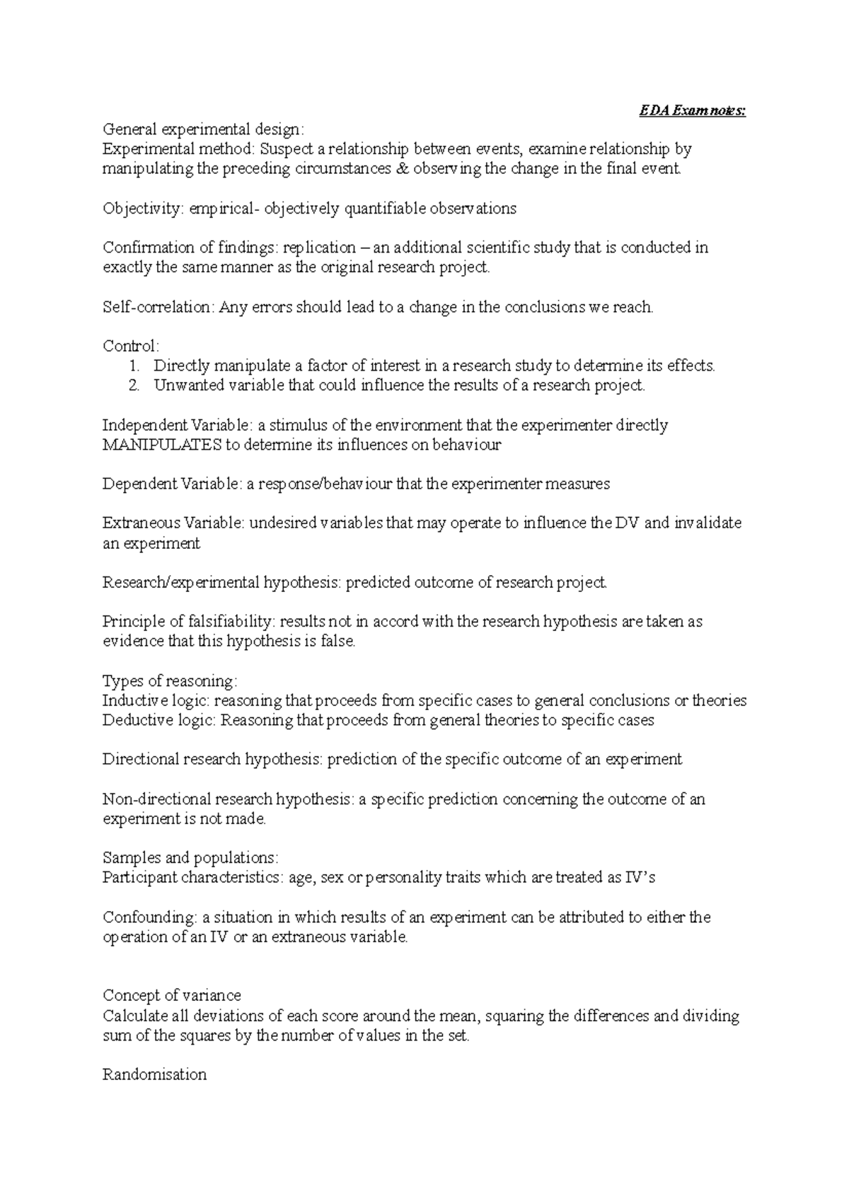 Exam 2018, questions and answers - EDA Exam notes: General experimental ...