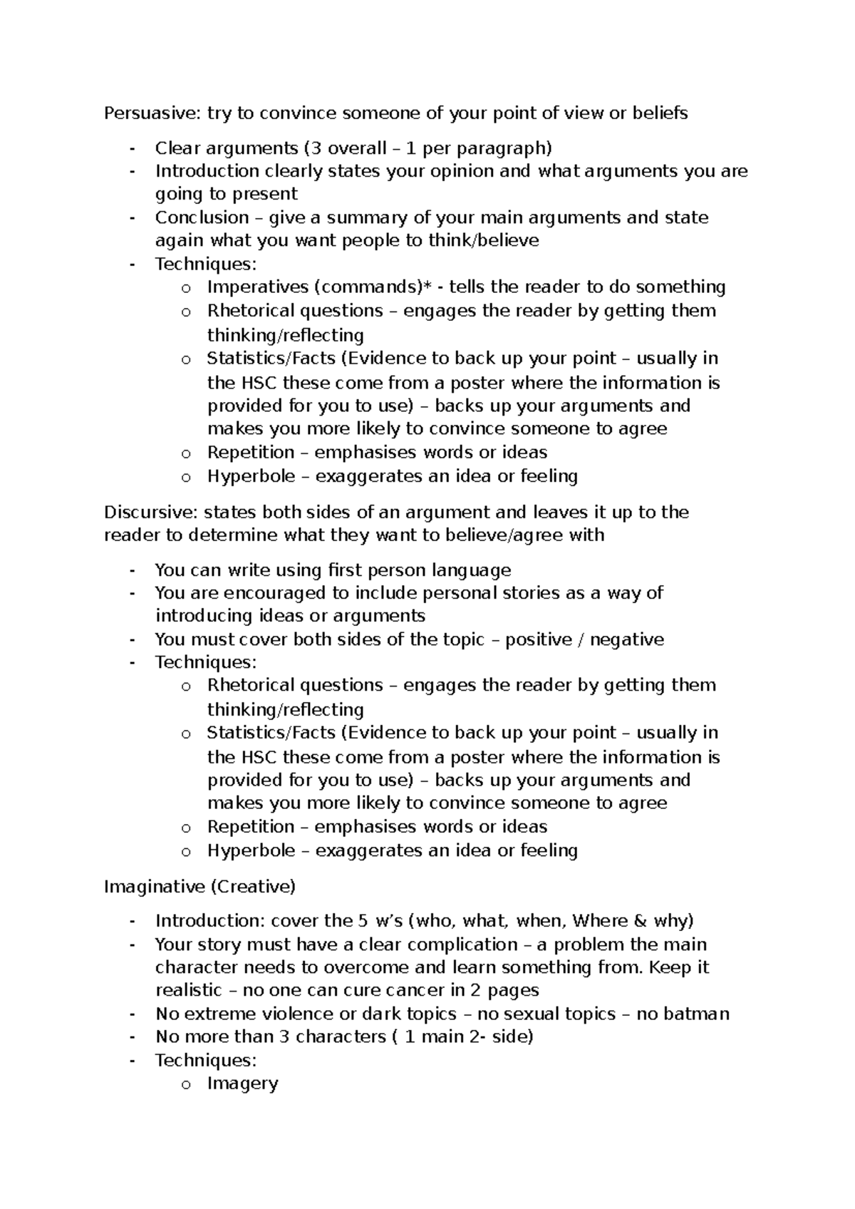 Focus on writing reminders - Persuasive: try to convince someone of ...