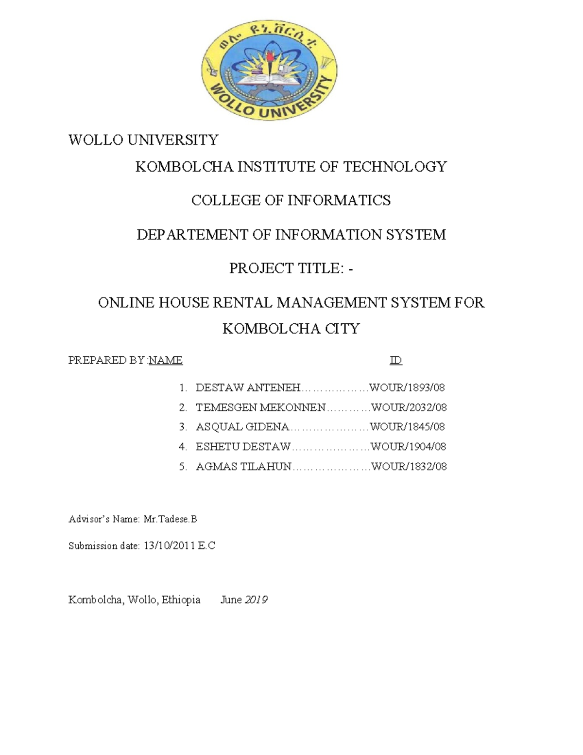 Final project about House rental management system - WOLLO UNIVERSITY ...