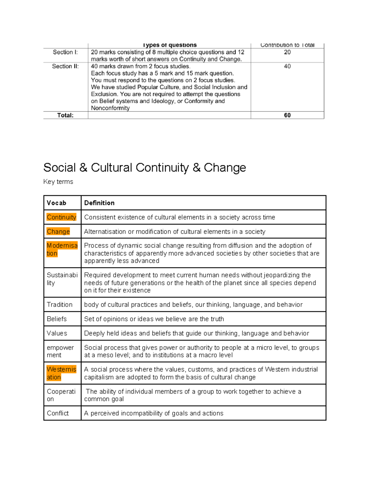 Society and culture EXAM prep - Social & Cultural Continuity & Change ...