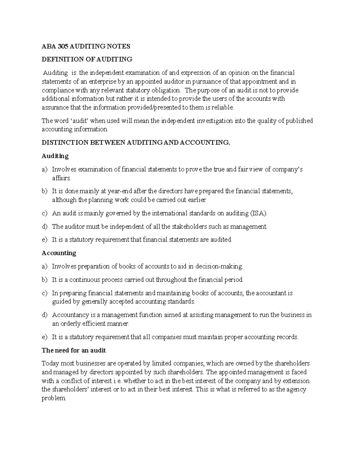 ABA 305 Auditing Notes 2018 - ABA 305 AUDITING NOTES DEFINITION OF ...