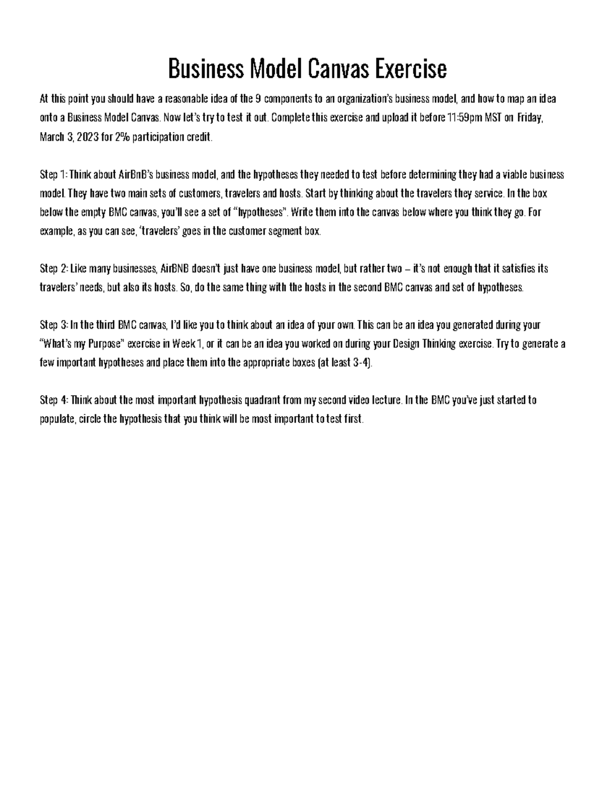 BMC Exercise - Lecture notes - Business Model Canvas Exercise At this ...