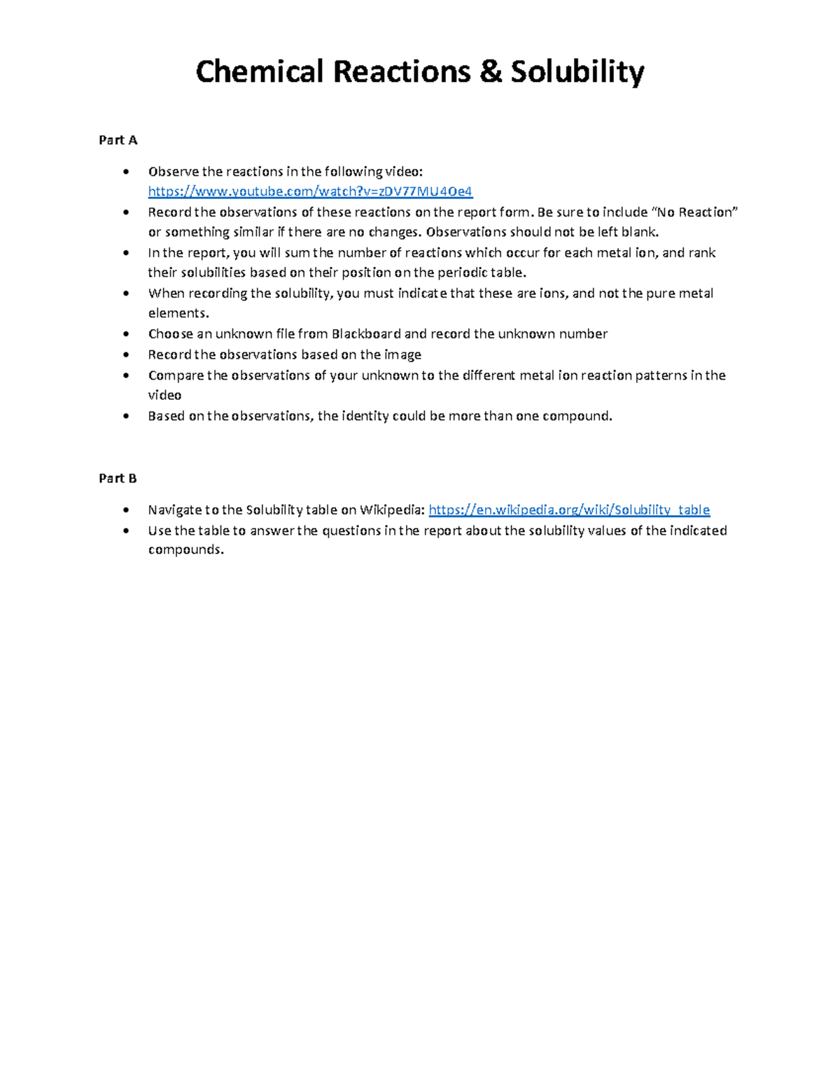 Solubility and Chemical Reactions Procedure - Chemistry of natural ...