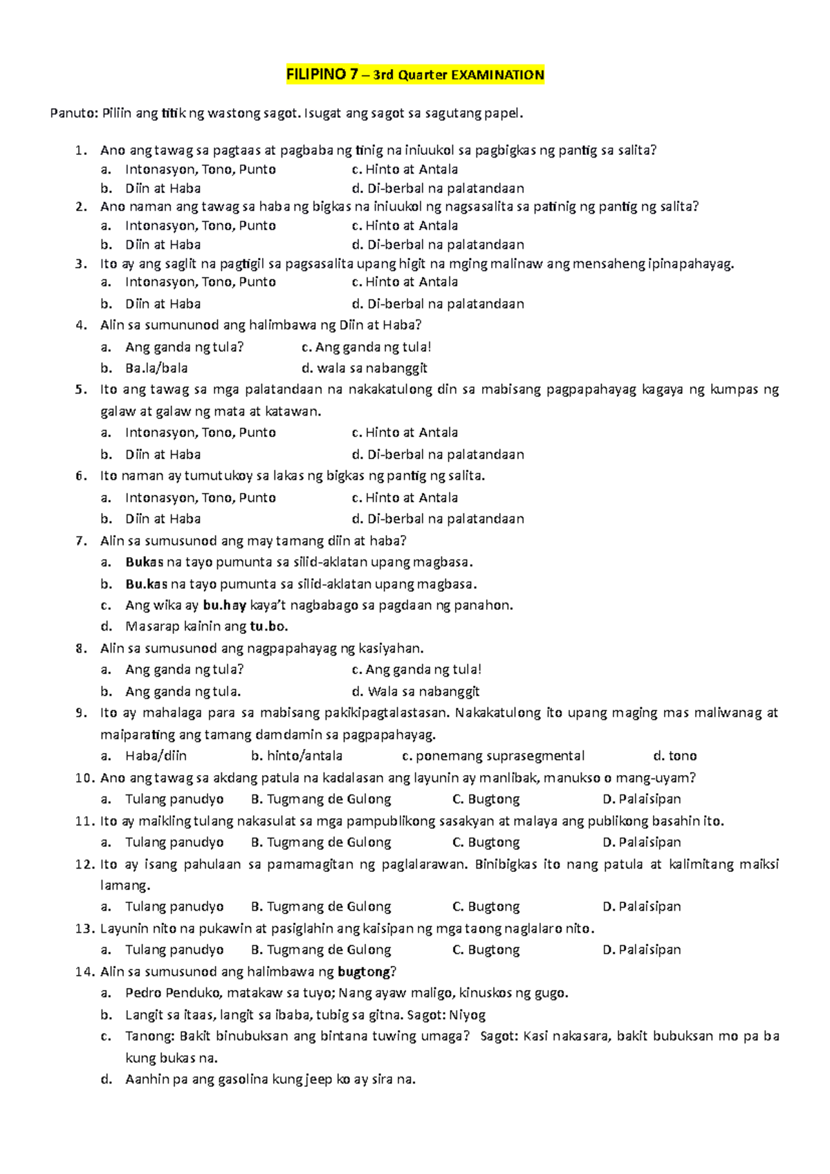 TQ-2022-2023-Q3-Filipino 7 - FILIPINO 7 – 3rd Quarter EXAMINATION ...