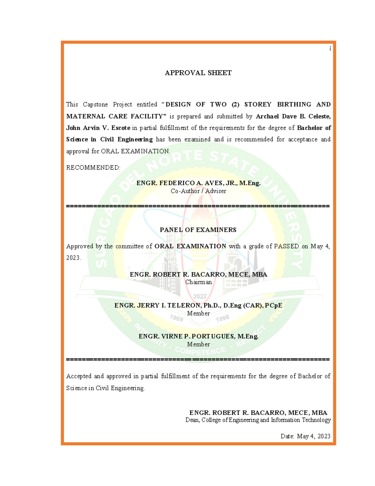 Approval-Sheet-Thesis - i APPROVAL SHEET This Capstone Project entitled ...